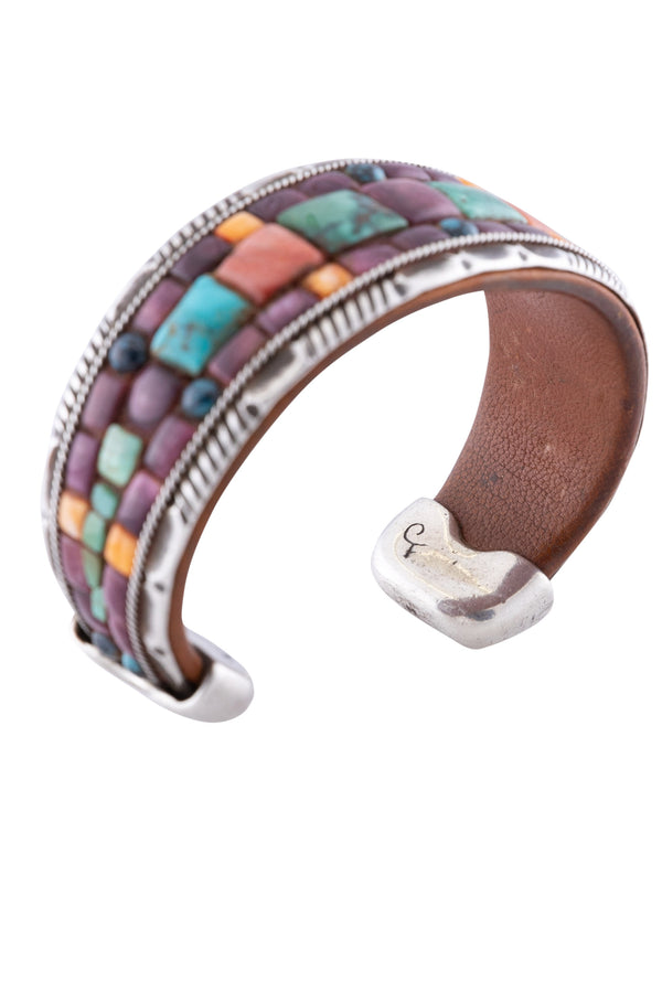 Cuff, Inlay, Turquoise, Leather Lined, Artisan, Charlie Favor, Contemp ...
